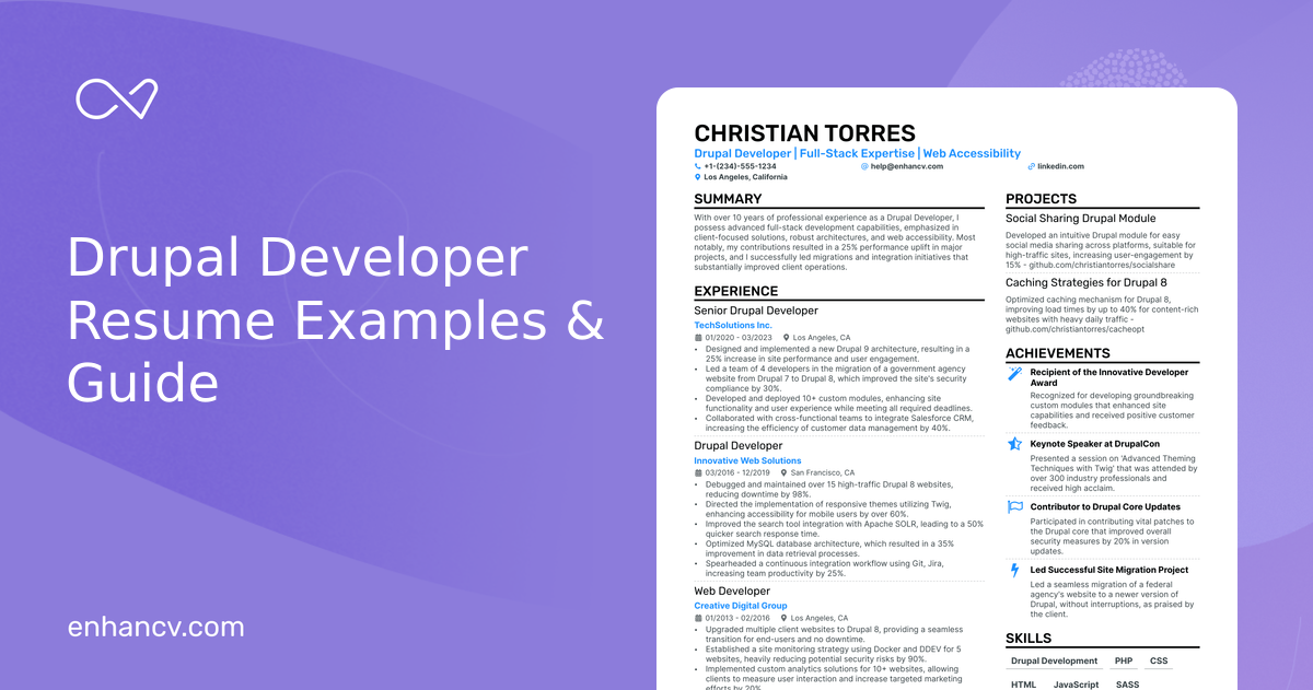 10 Drupal Developer Resume Examples & Guide for 2024