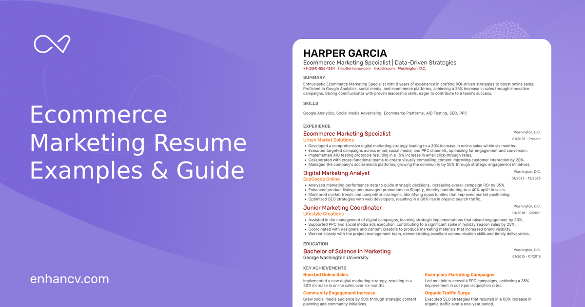 10 Ecommerce Marketing Resume Examples & Guide for 2026