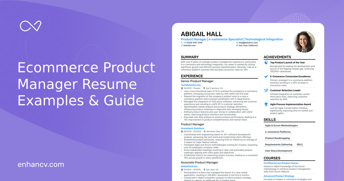 10 Ecommerce Product Manager Resume Examples & Guide for 2024