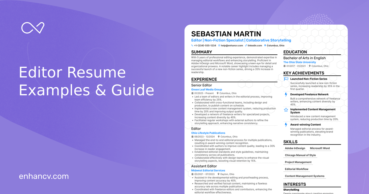 26 Editor Resume Examples & Guide for 2026
