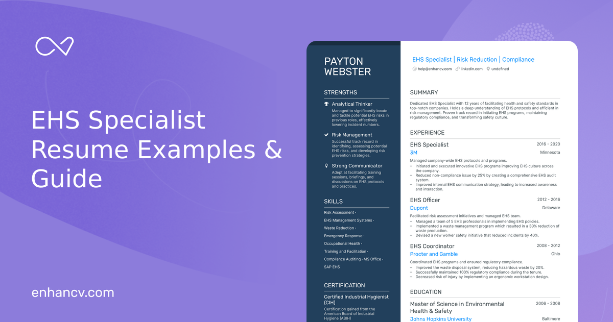 10 EHS Specialist Resume Examples & Guide for 2024