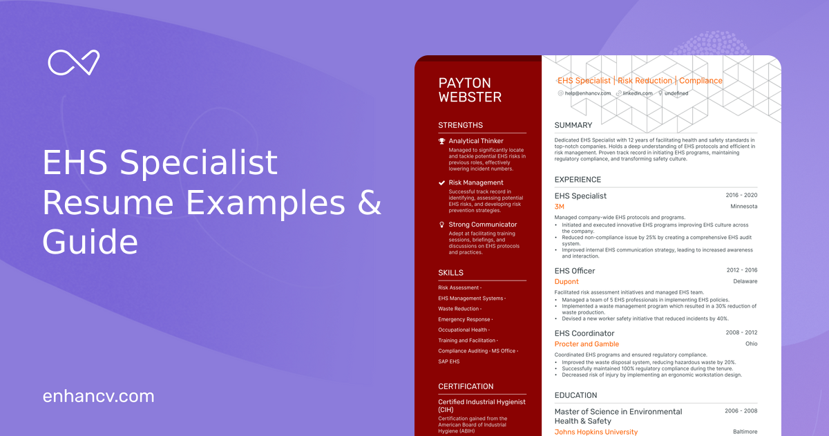 5 EHS Specialist Resume Examples & Guide for 2024