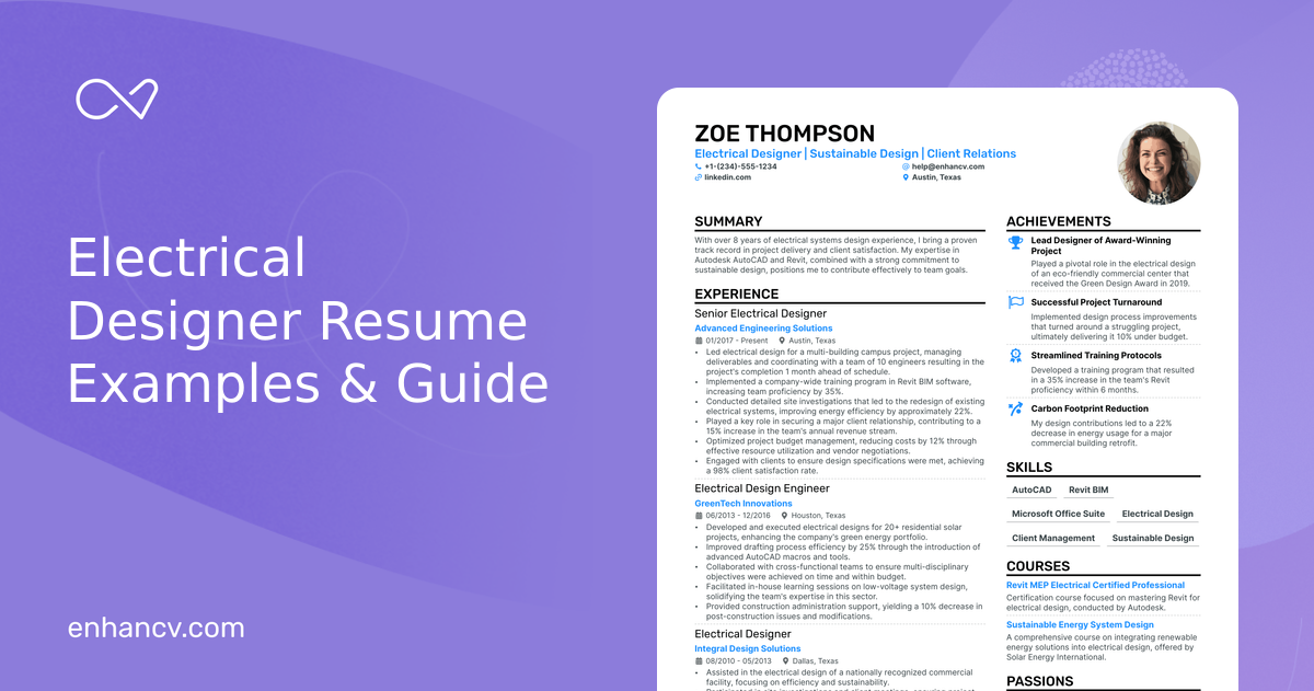 10 Electrical Designer Resume Examples & Guide for 2026