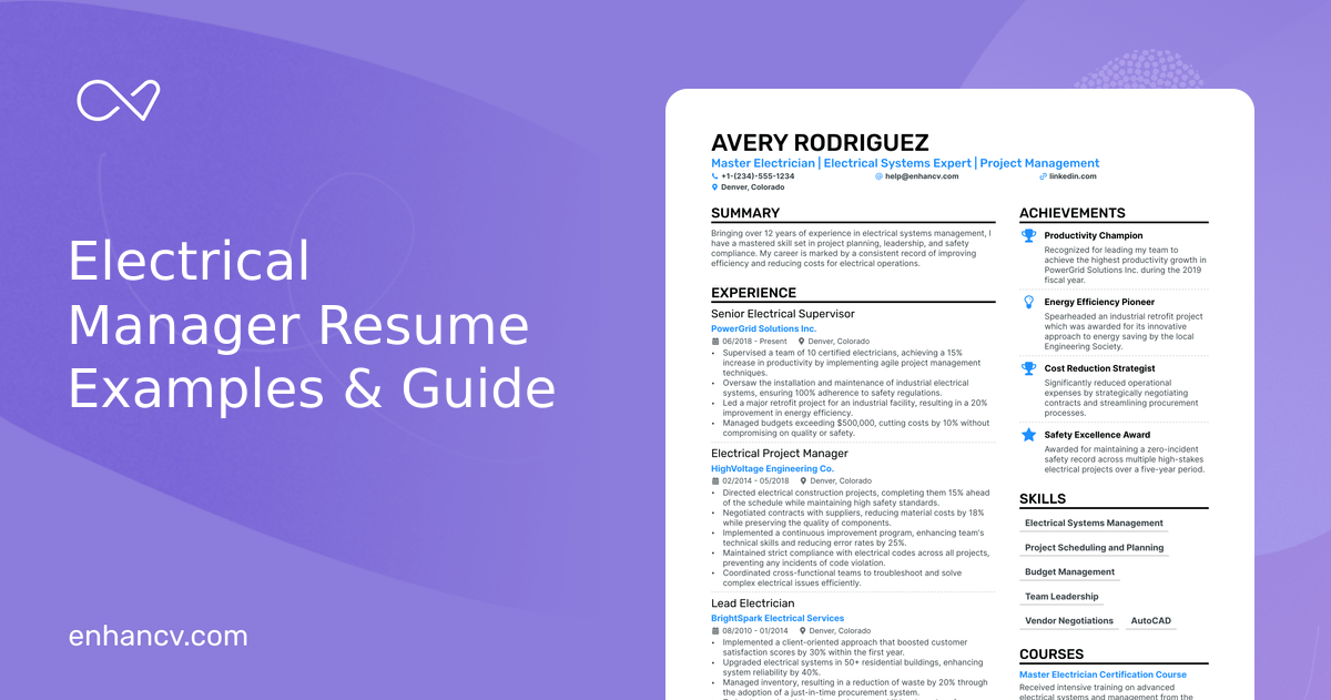 10 Electrical Manager Resume Examples & Guide for 2024