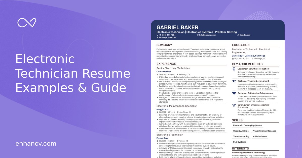 10 Electronic Technician Resume Examples & Guide for 2026