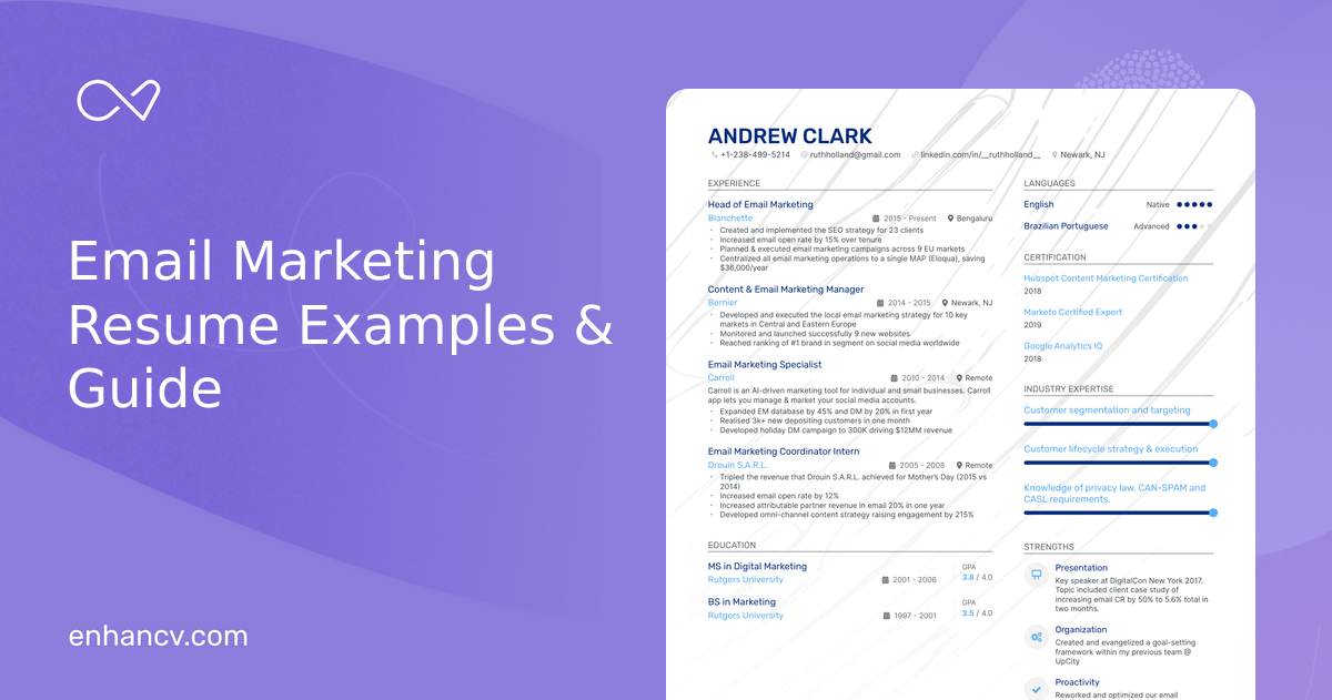 5 Email Marketing Resume Examples & Guide for 2024