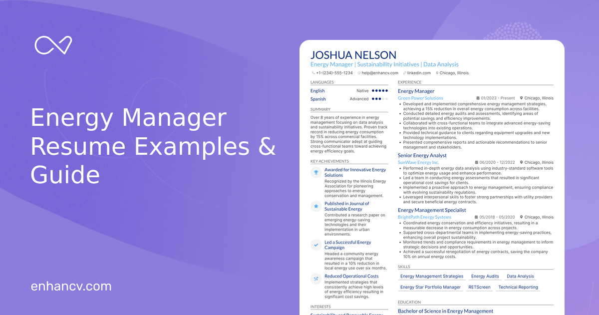 10 Energy Manager Resume Examples & Guide for 2026