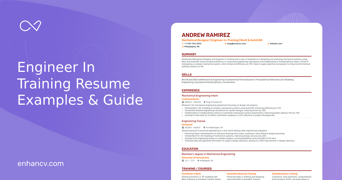 5 Engineer In Training Resume Examples & Guide for 2024