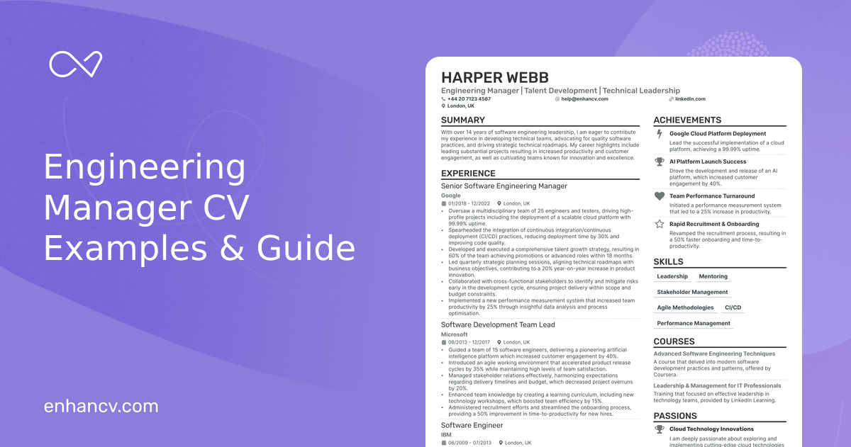 Engineering Manager CV Examples & Guide for 2026