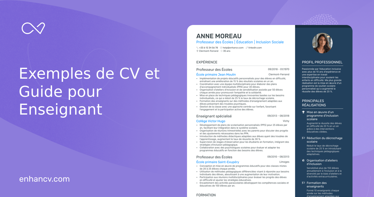CV Enseignant : Structure, Conseils & Exemples pour Exceller