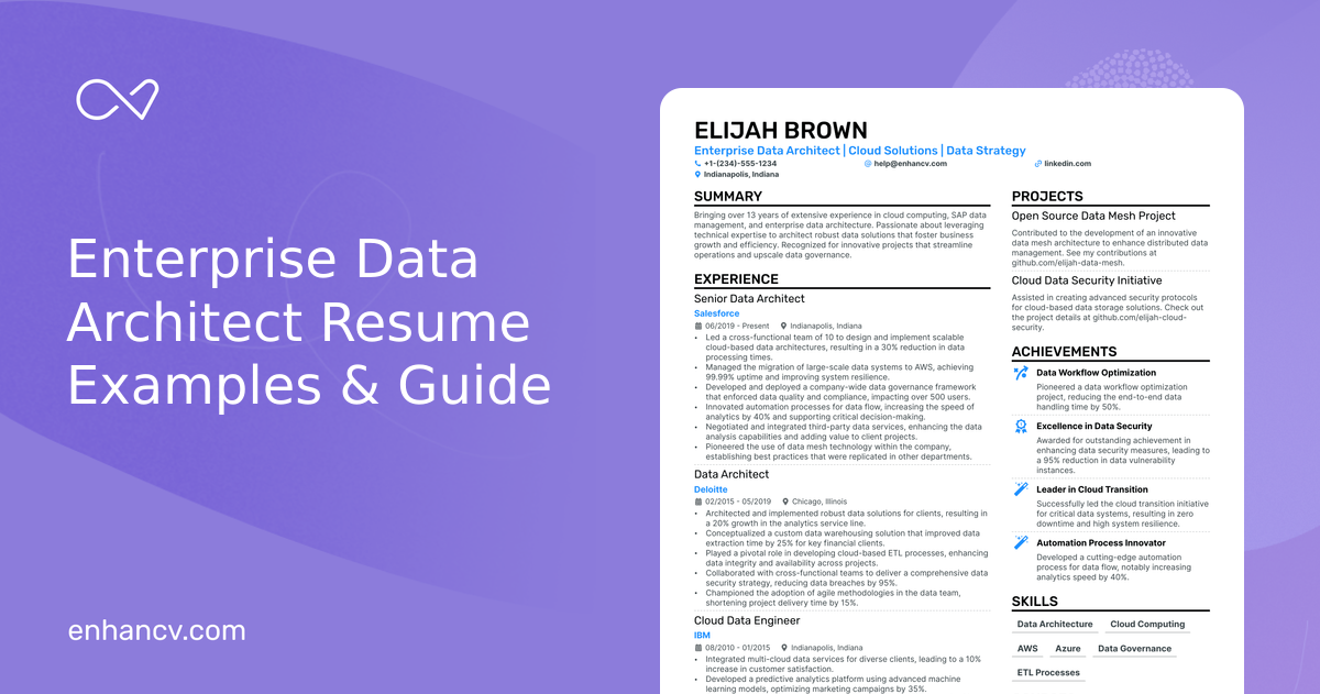10 Enterprise Data Architect Resume Examples & Guide for 2024