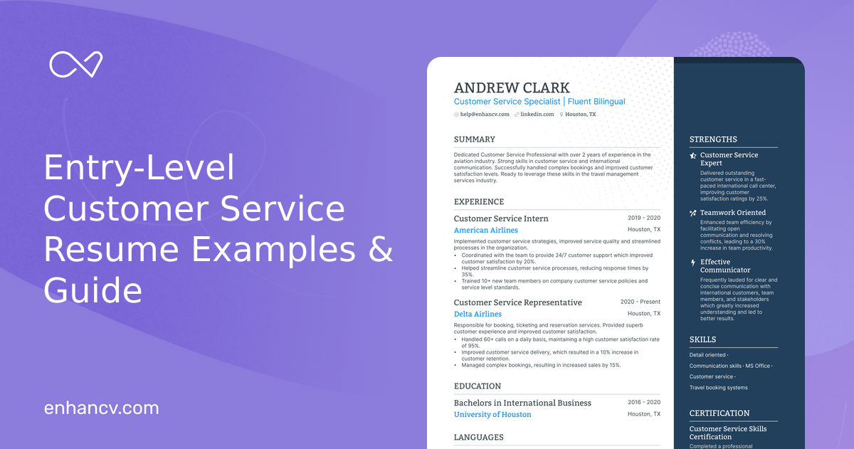5 Entry-level Customer Service Resume Examples & Guide for 2024