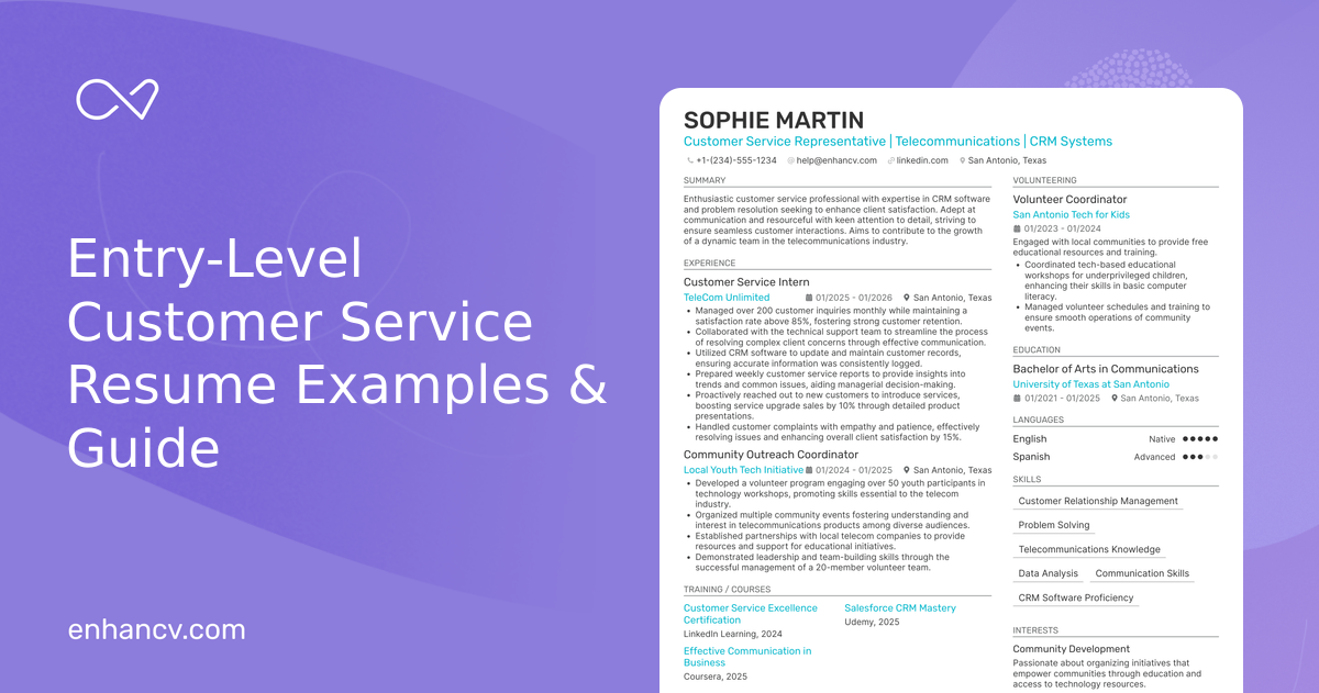 10 Entry-Level Customer Service Resume Examples & Guide for 2026