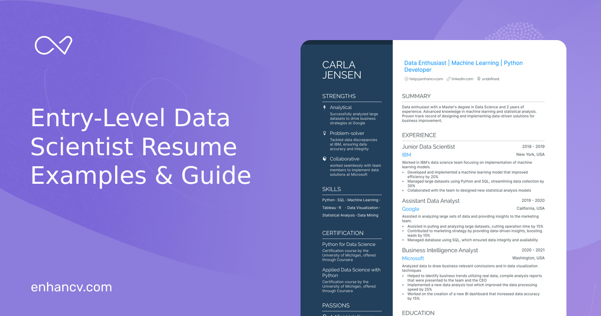 10 Entry-Level Data Scientist Resume Examples & Guide for 2024