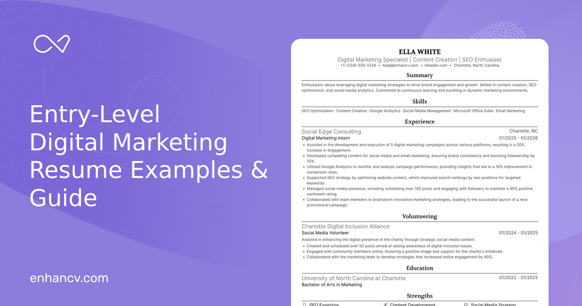 10 Entry-Level Digital Marketing Resume Examples & Guide for 2026