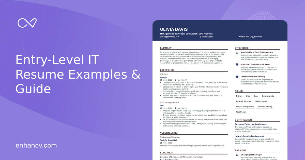 5 Entry-Level IT Resume Examples & Guide for 2024