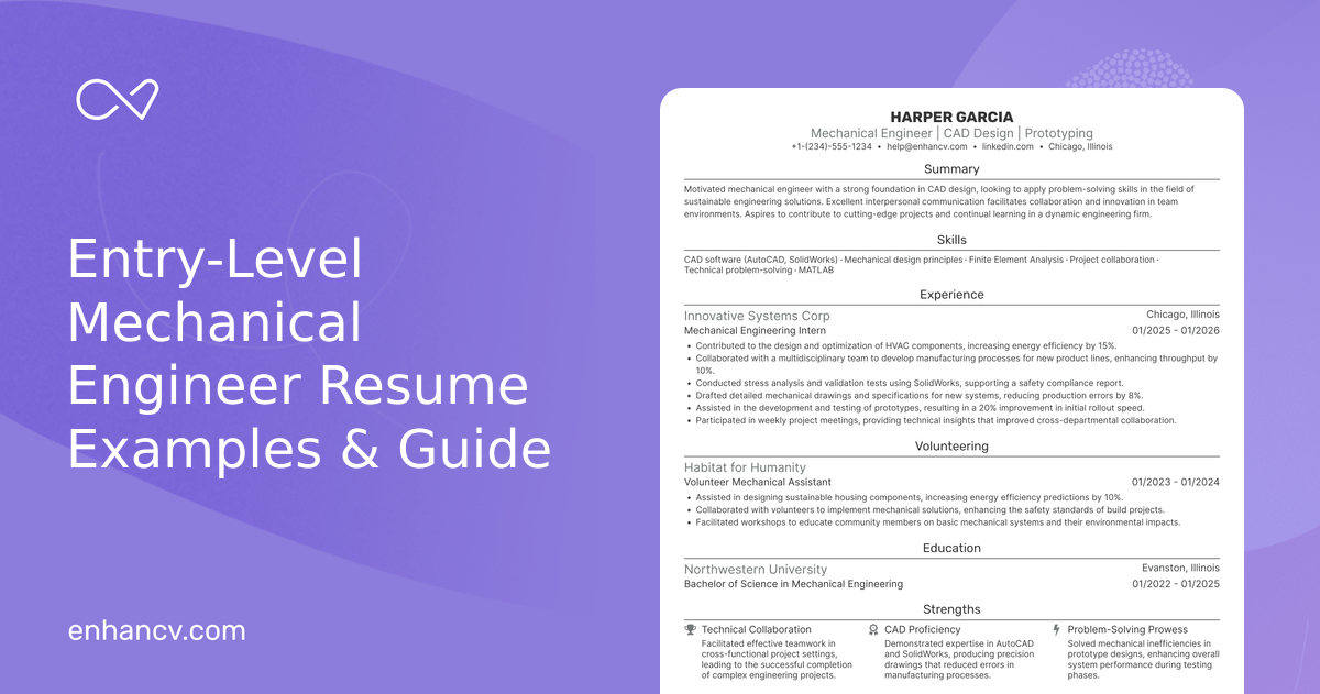 5 Entry-Level Mechanical Engineer Resume Examples & Guide for 2026