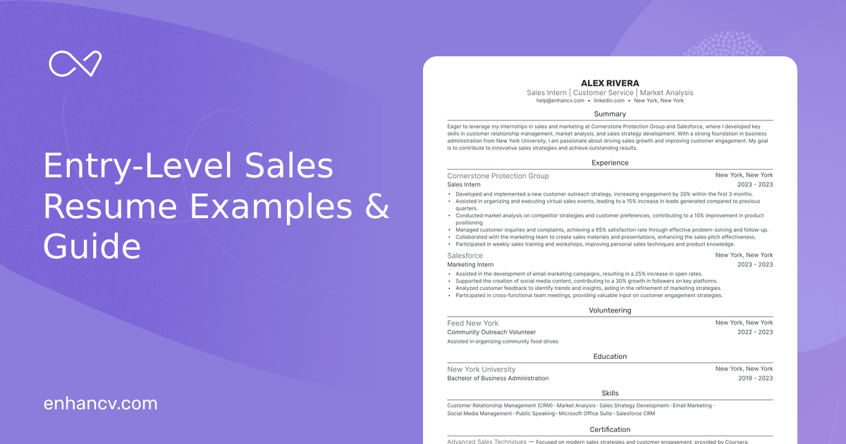 3 Entry-Level Sales Resume Examples & Guide for 2024