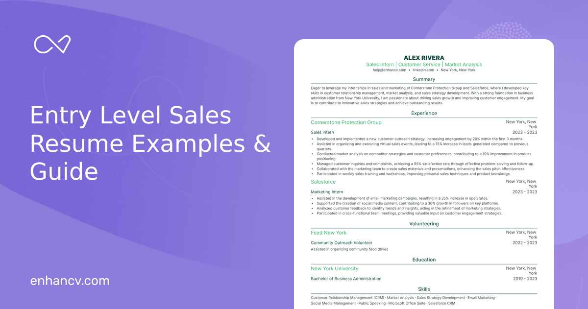 3 Entry Level Sales Resume Examples & Guide for 2024