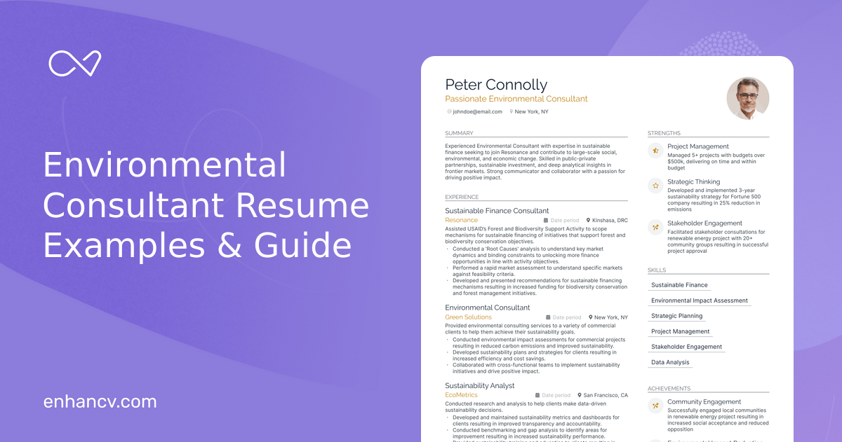 5 Environmental Consultant Resume Examples & Guide for 2024