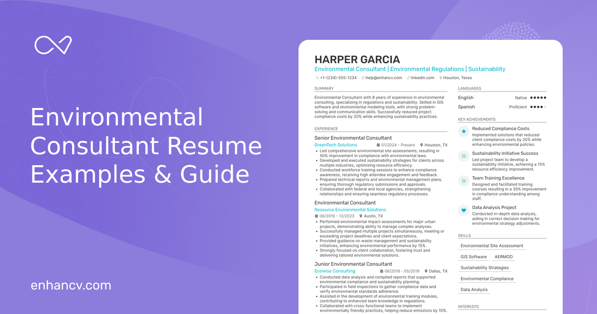 10 Environmental Consultant Resume Examples & Guide for 2026