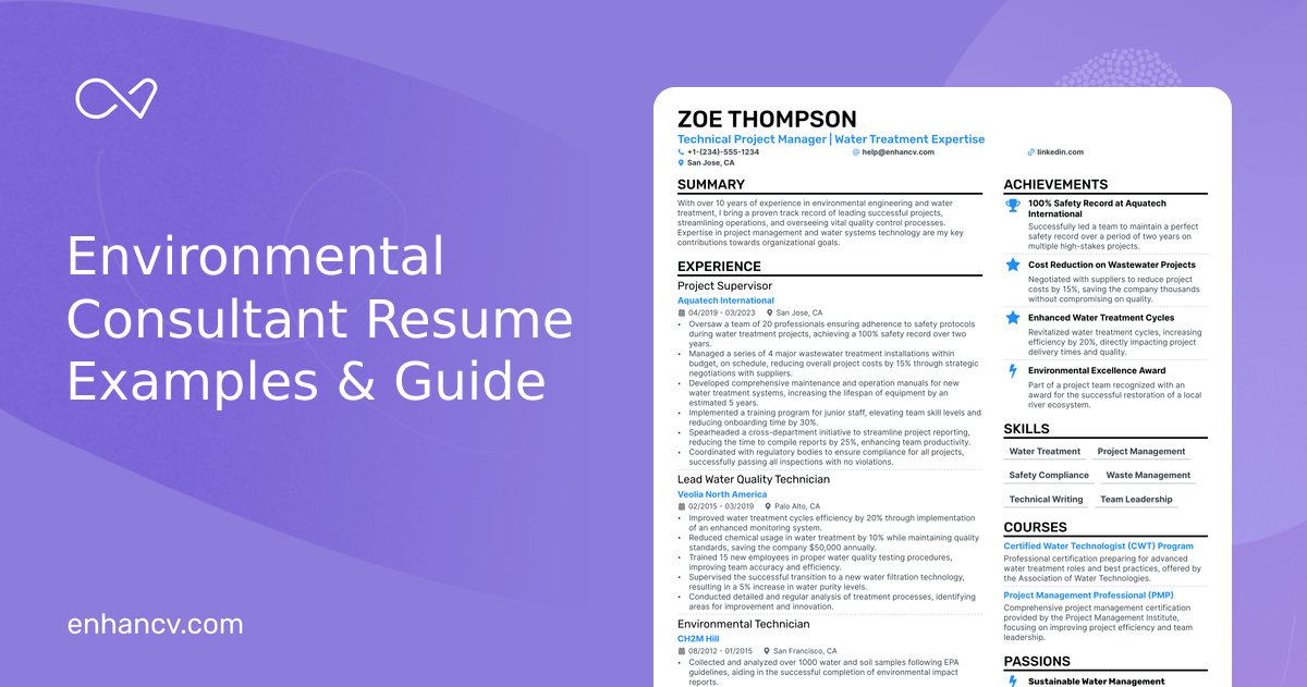10 Environmental Consultant Resume Examples & Guide for 2024