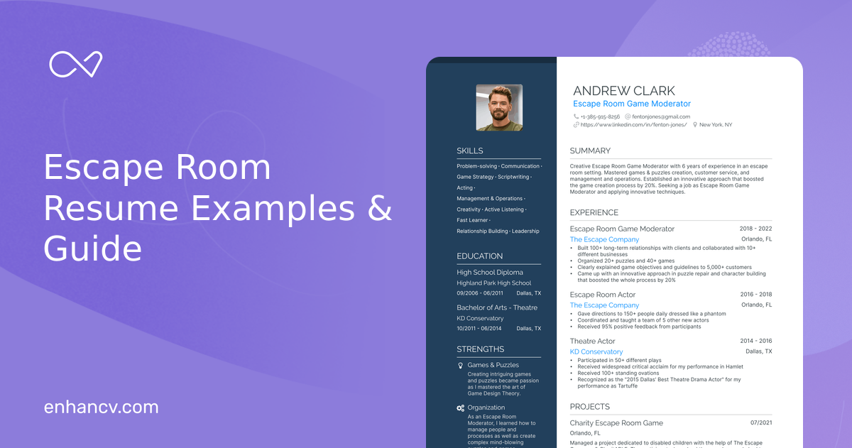 5 Escape Room Resume Examples & Guide for 2024