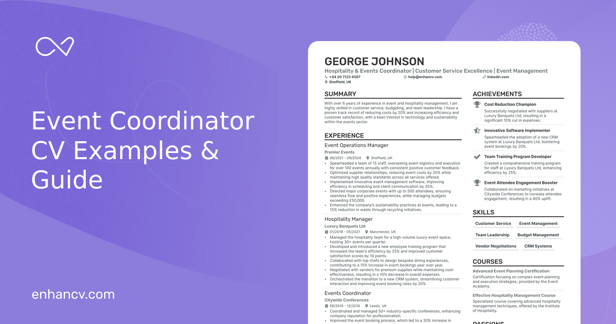 Event Coordinator CV Examples & Guide for 2026