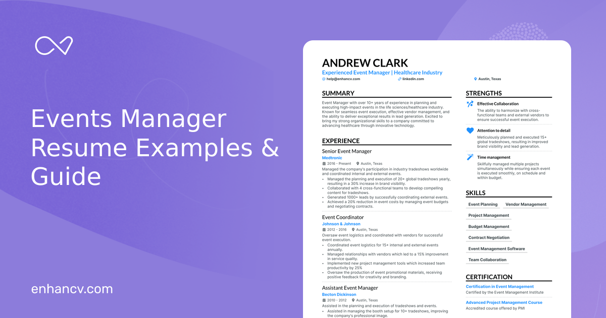10 Events Manager Resume Examples & Guide for 2026