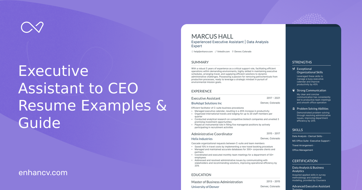 10 Executive Assistant to CEO Resume Examples & Guide for 2024