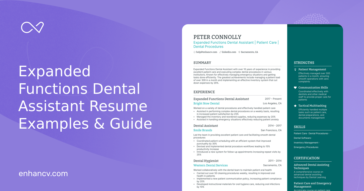 10 Expanded Functions Dental Assistant Resume Examples & Guide for 2024