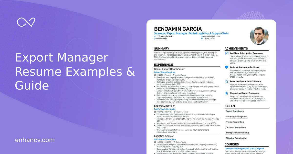 10 Export Manager Resume Examples & Guide for 2024