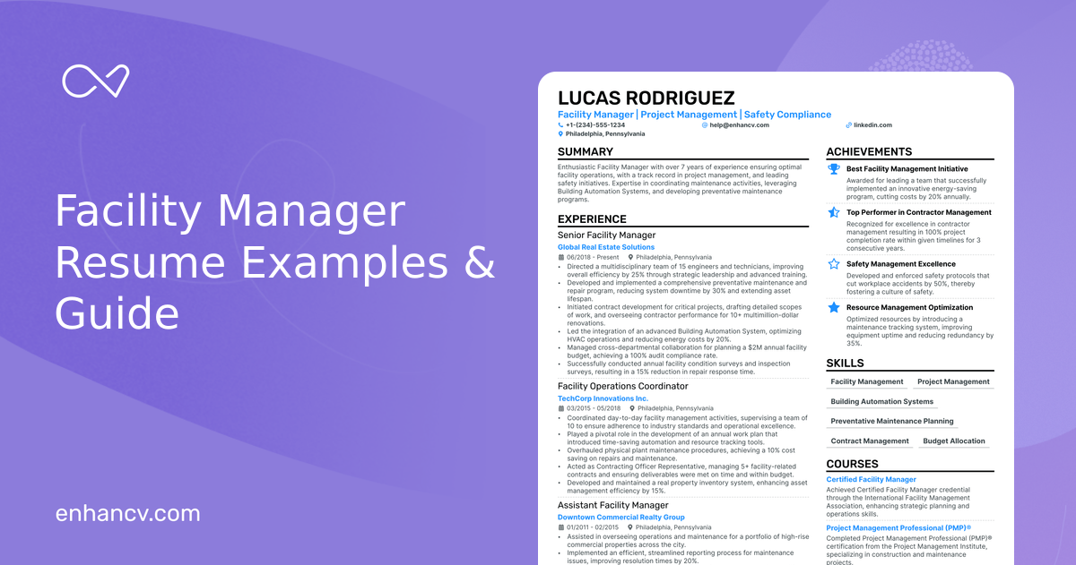 10 Facility Manager Resume Examples & Guide for 2026