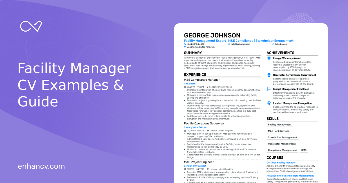 Facility Manager CV Examples & Guide for 2026