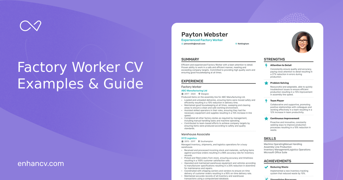 3 Factory Worker CV Examples for 2024
