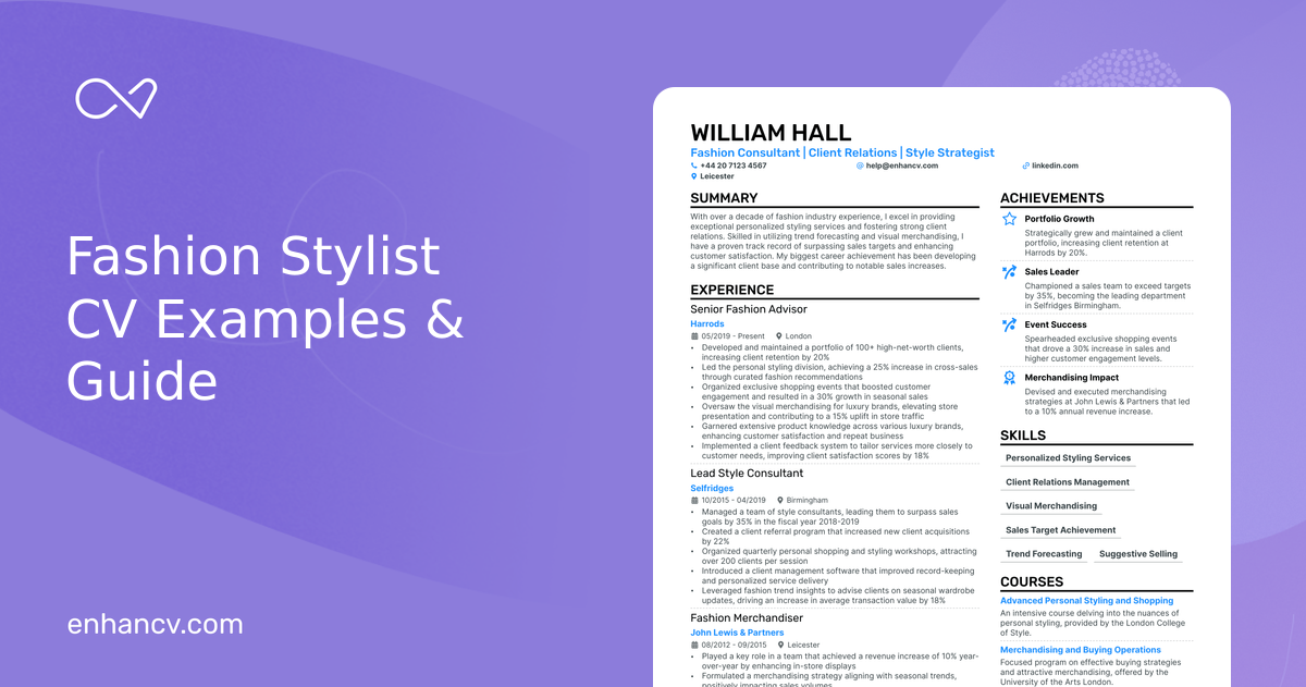 Fashion Stylist CV Examples & Guide for 2026