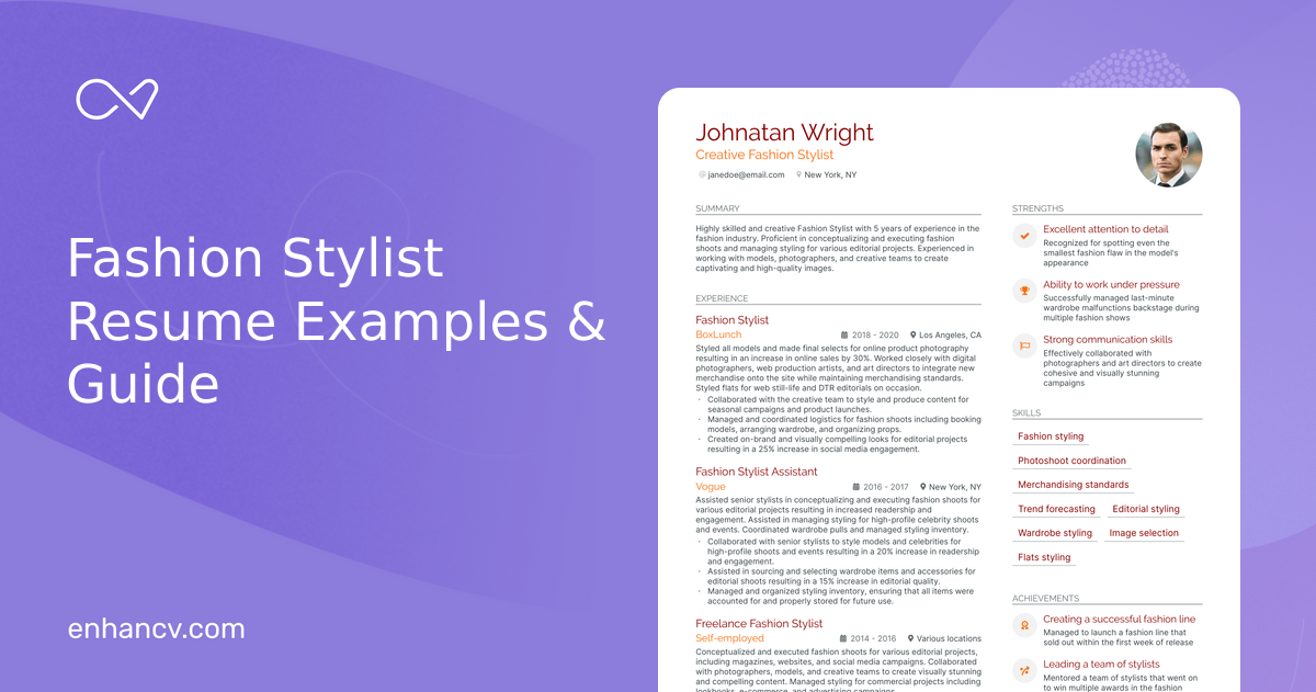 5 Fashion Stylist Resume Examples & Guide for 2024