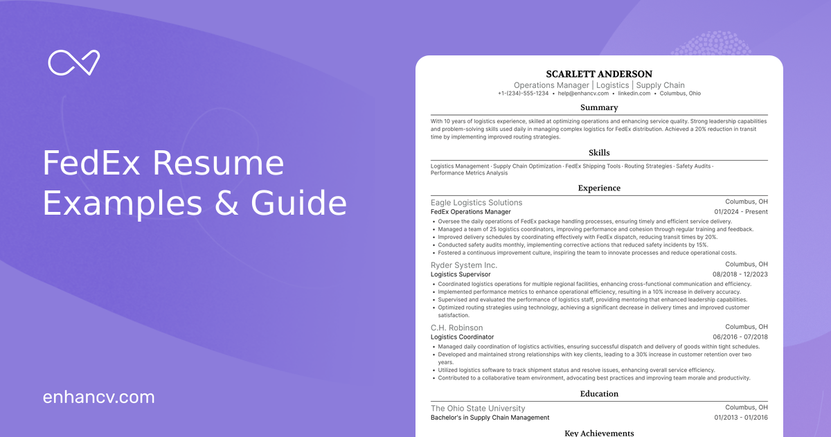 18 FedEx Resume Examples & Guide for 2026