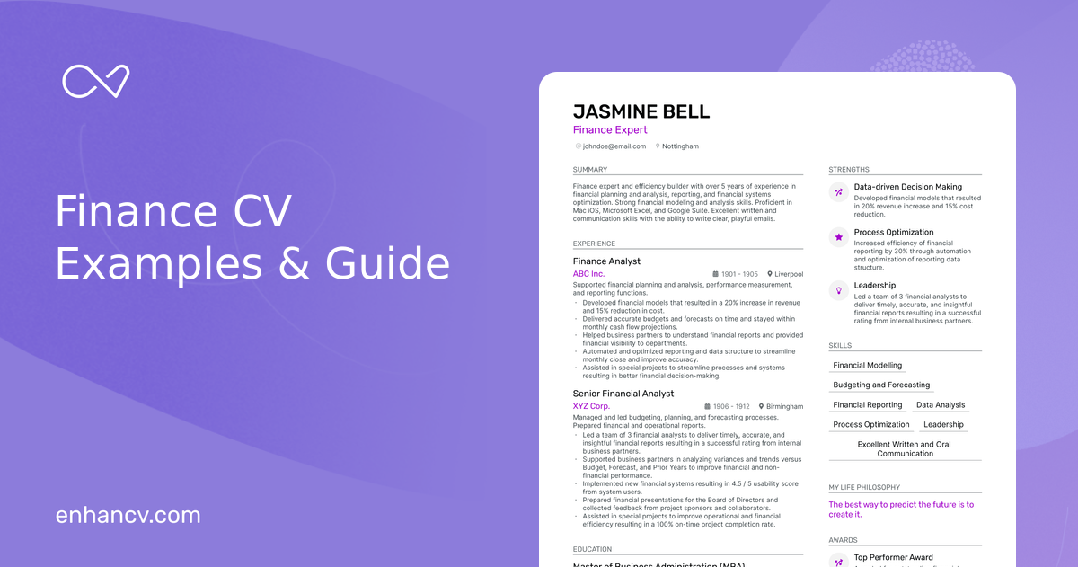 3 Finance CV Examples for 2024