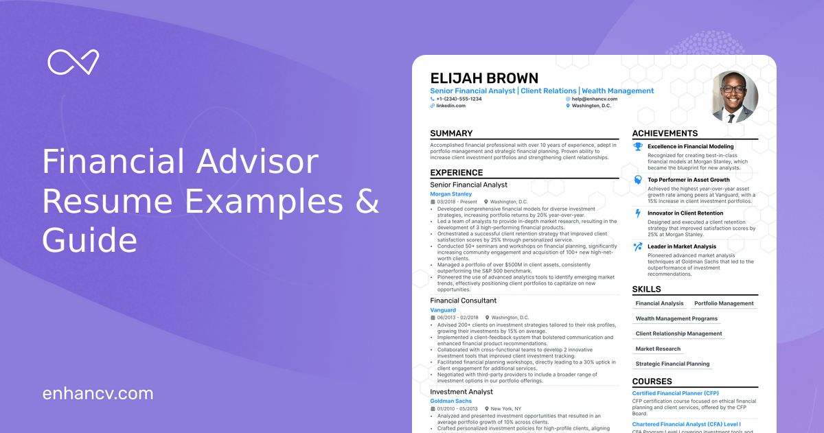 5 Financial Advisor Resume Examples & Guide for 2024