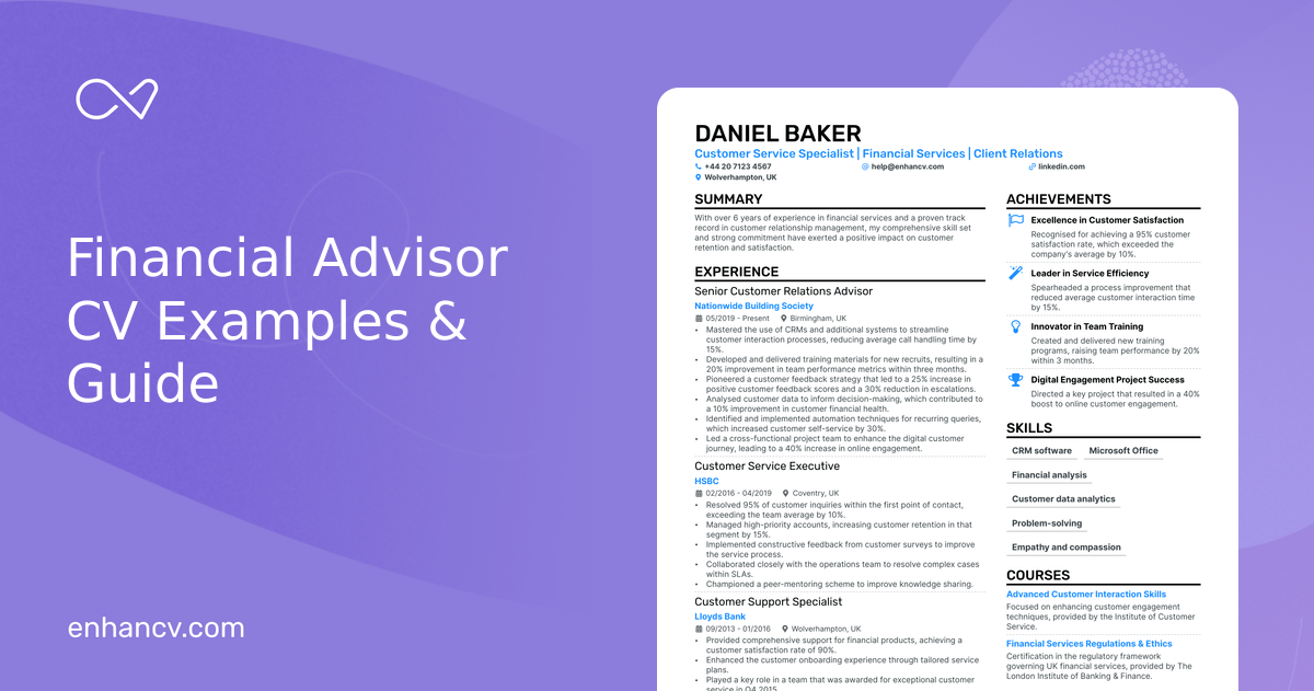 Financial Advisor CV Examples & Guide for 2026