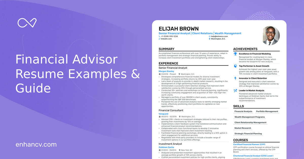 5 Financial Advisor Resume Examples & Guide for 2024
