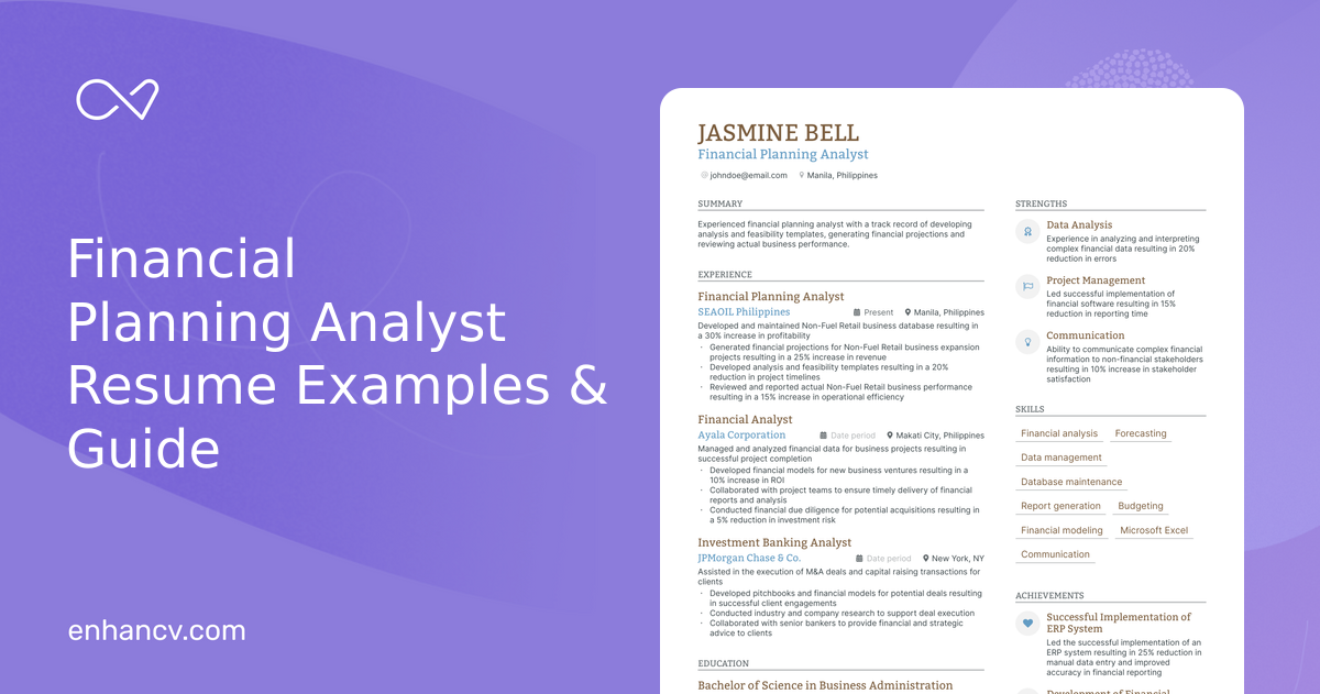 5 Financial Planning Analyst Resume Examples & Guide for 2024