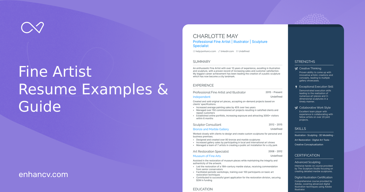 10 Fine Artist Resume Examples & Guide for 2024