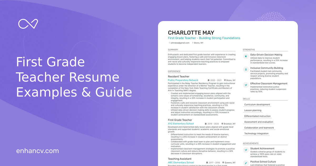 5 First Grade Teacher Resume Examples & Guide for 2024