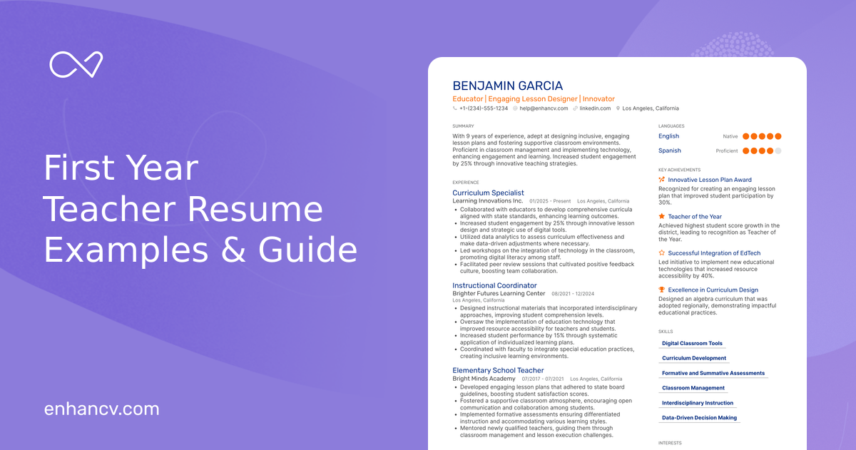 6 First Year Teacher Resume Examples & Guide for 2026