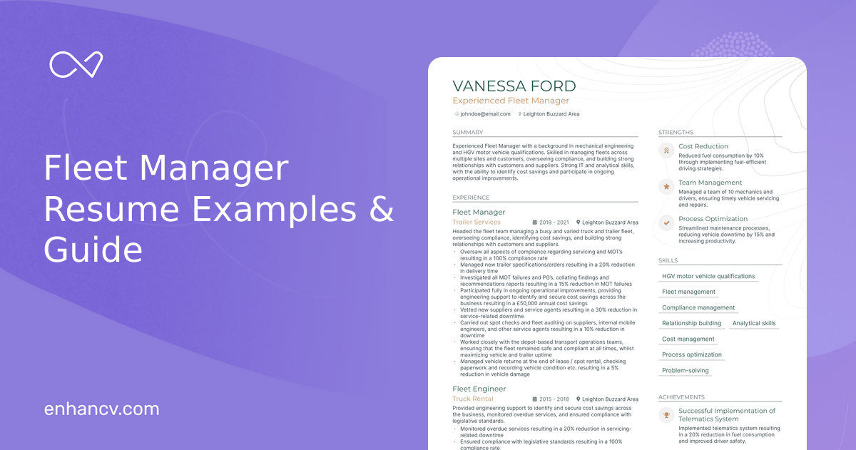 5 Fleet Manager Resume Examples & Guide for 2024