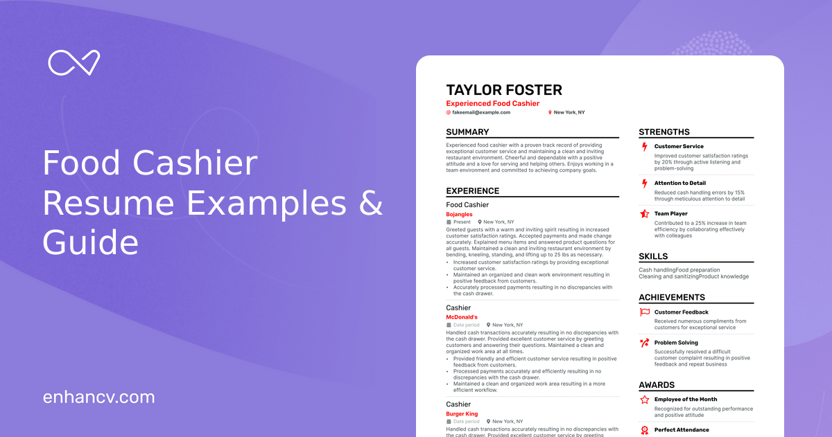 5 Food Cashier Resume Examples & Guide for 2024