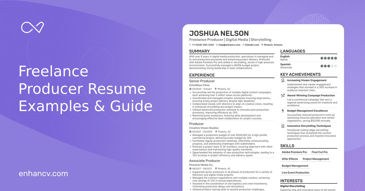 10 Freelance Producer Resume Examples & Guide for 2026