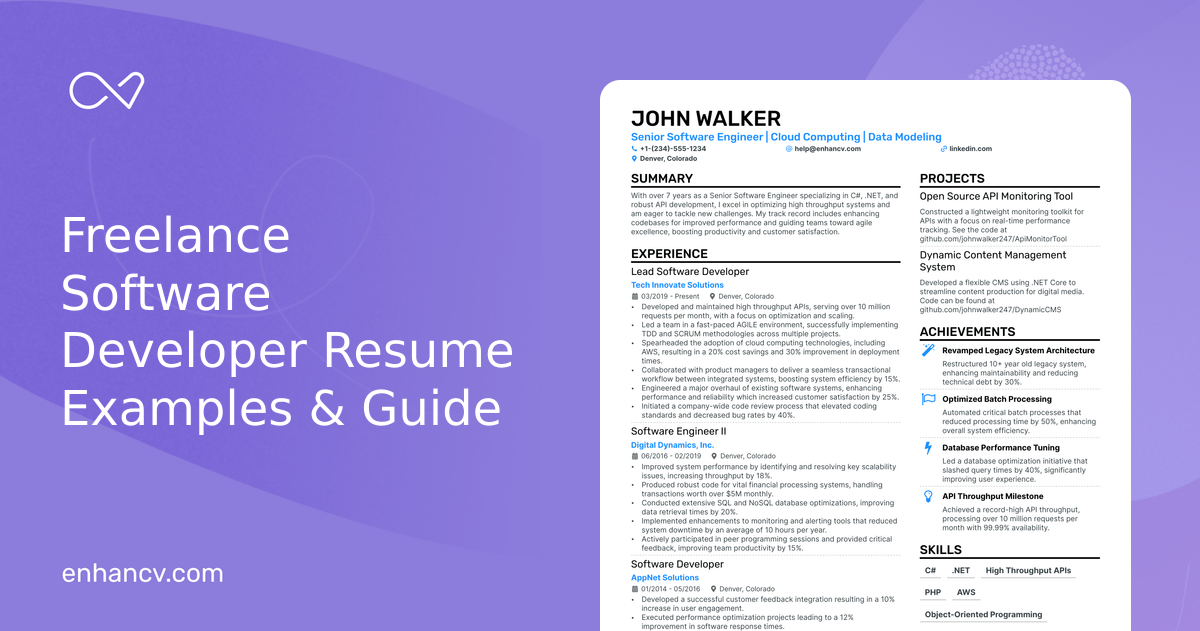 10 Freelance Software Developer Resume Examples & Guide for 2024